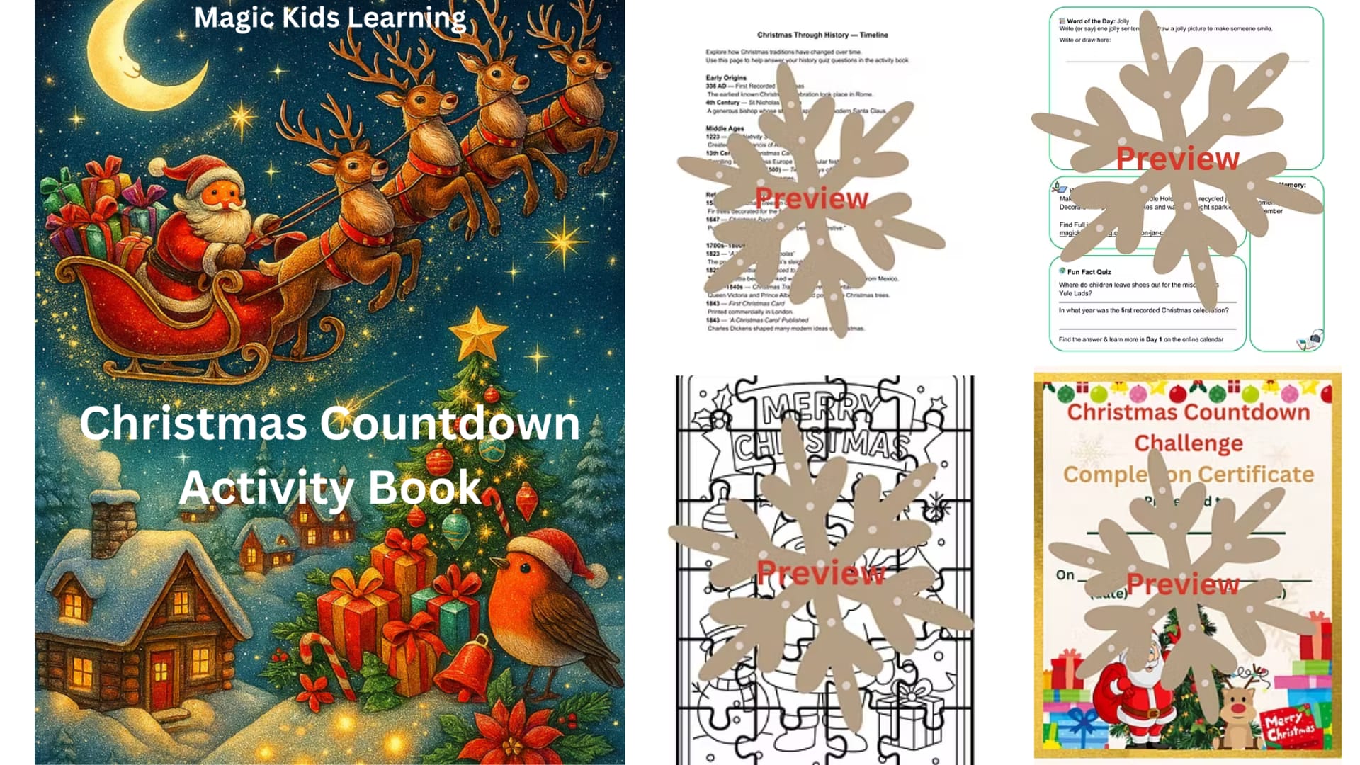 Christmas Countdown Activity Book for Kids (24-Day Printable Worksheets ...