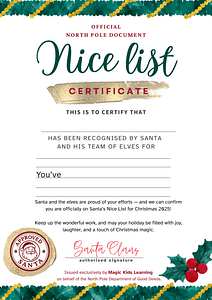 Free Printable Nice List Certificate: Make Christmas Magical - Magic ...