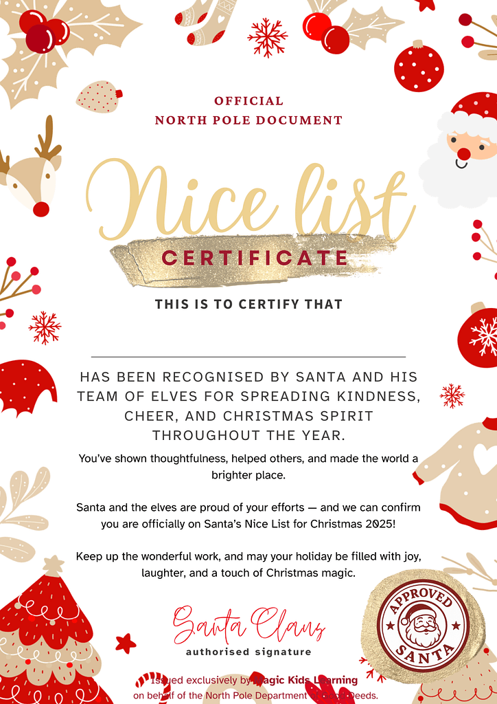 Free Printable Nice List Certificate: Make Christmas Magical - Magic ...