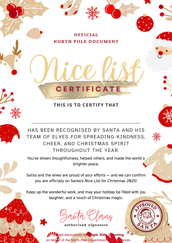 Free Printable Nice List Certificate: Make Christmas Magical - Magic ...