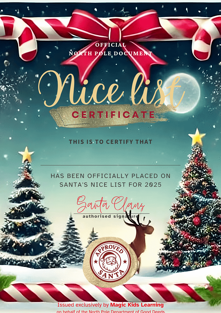 Free Printable Nice List Certificate: Make Christmas Magical - Magic ...