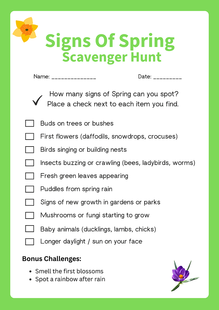 Signs of Spring Nature Hunt | Printable Outdoor Activity for Kids ...