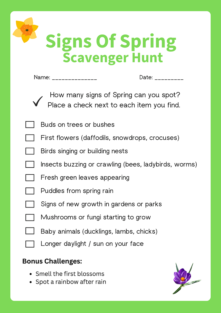 Signs of Spring Nature Hunt | Printable Outdoor Activity for Kids ...