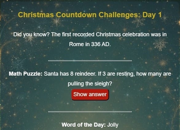 Day 1 Preview – Free Christmas Countdown Calendar for Kids - Magic Kids ...
